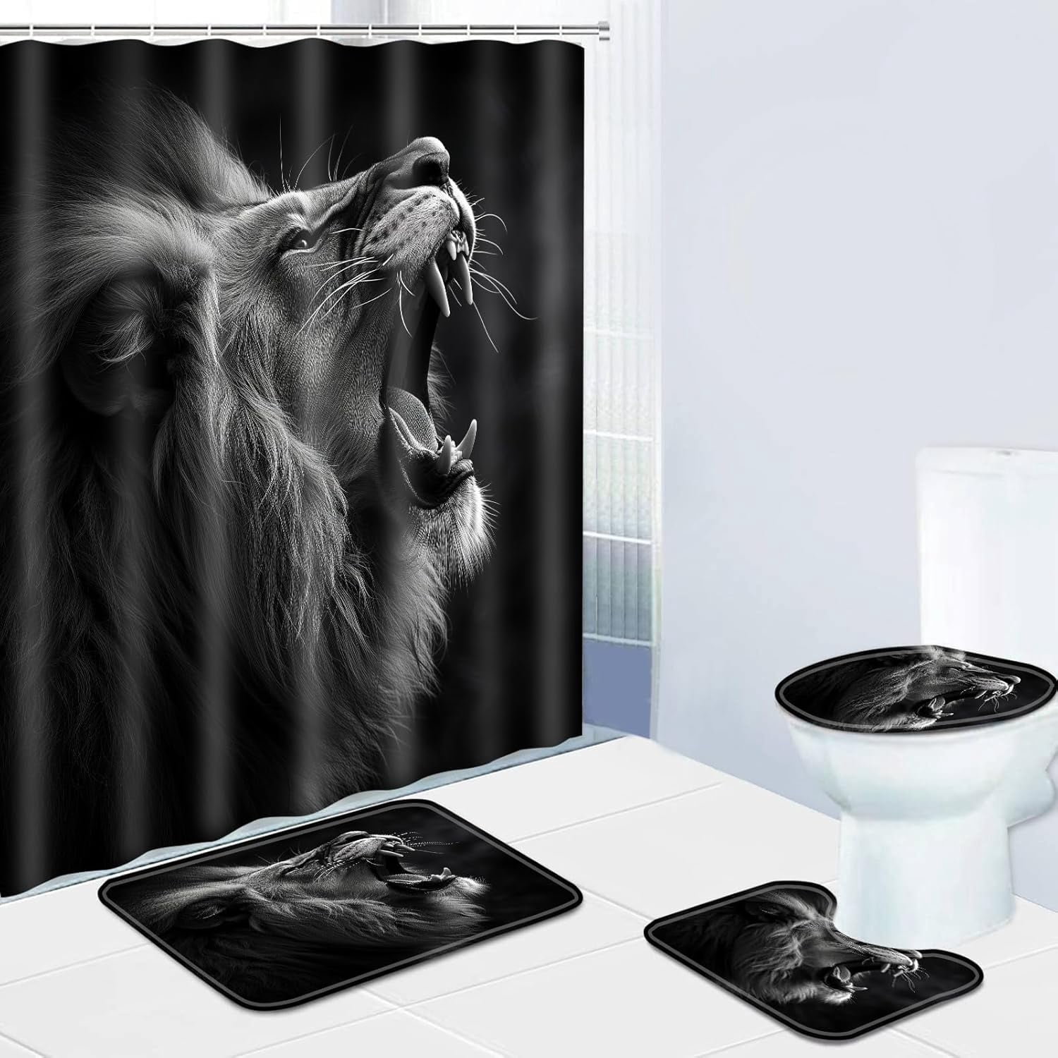 4 Pcs Wolf Curtain Set Animal Bathroom Sets with Waterproof Fabric ...