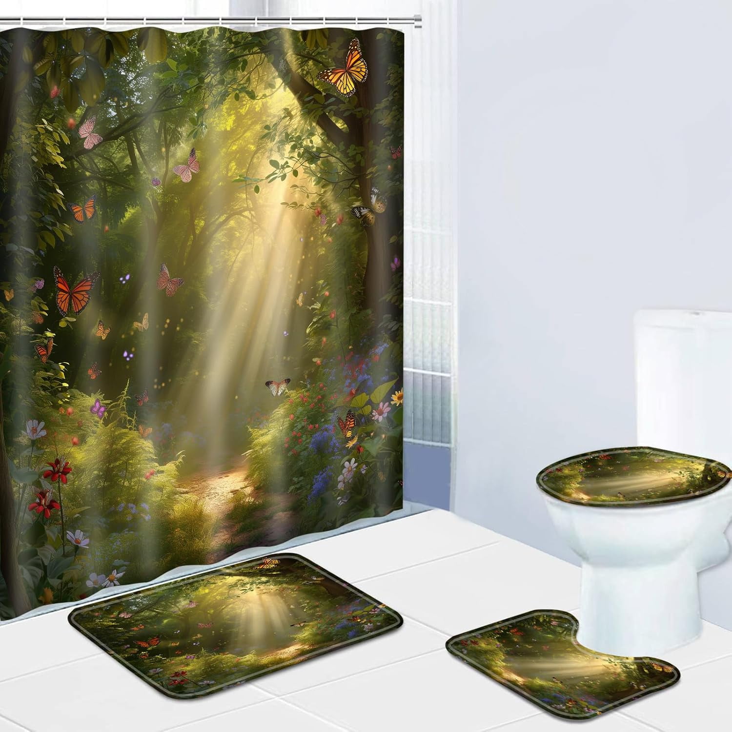 4 Pcs Wolf Curtain Set Animal Bathroom Sets with Waterproof Fabric ...