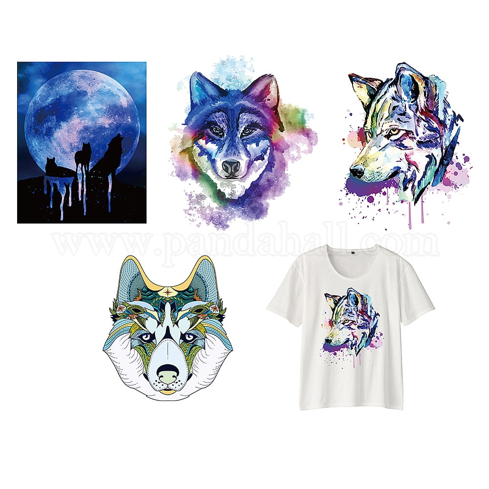 4 Pcs Wolf Pattern Heat Transfer Stickers Iron On Patches DIY Iron On ...