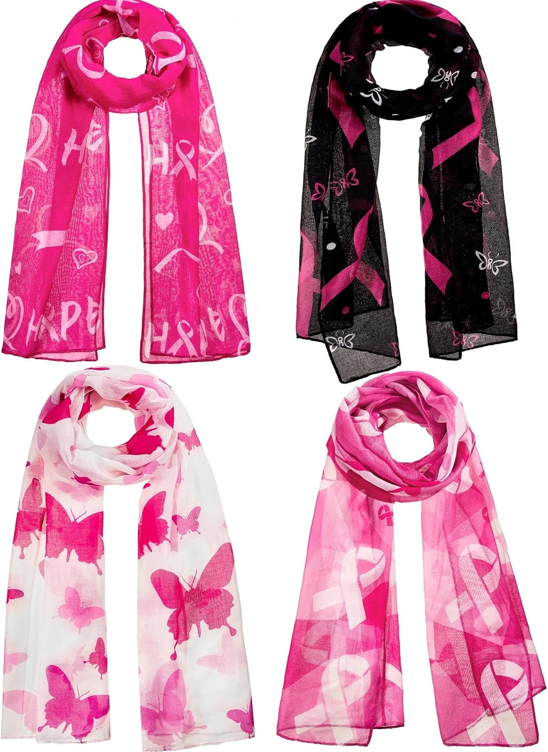 4 Pcs Women Breast Cancer Scarf, Lightweight Voile Awareness Silk ...