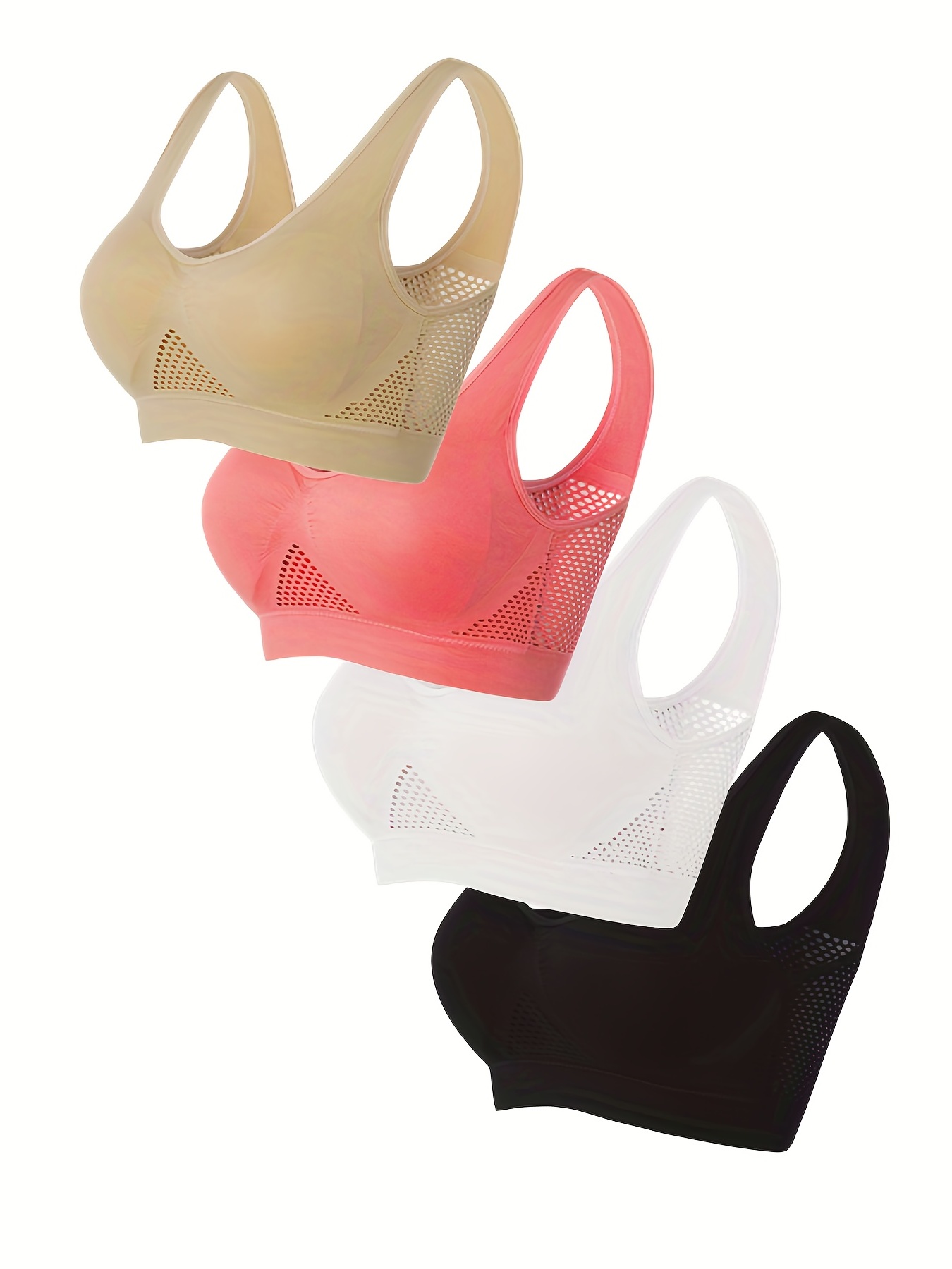 4 Pcs Women's Push Up Sports Bra, Fitness Gym Runing Wireless Mesh Yoga ...