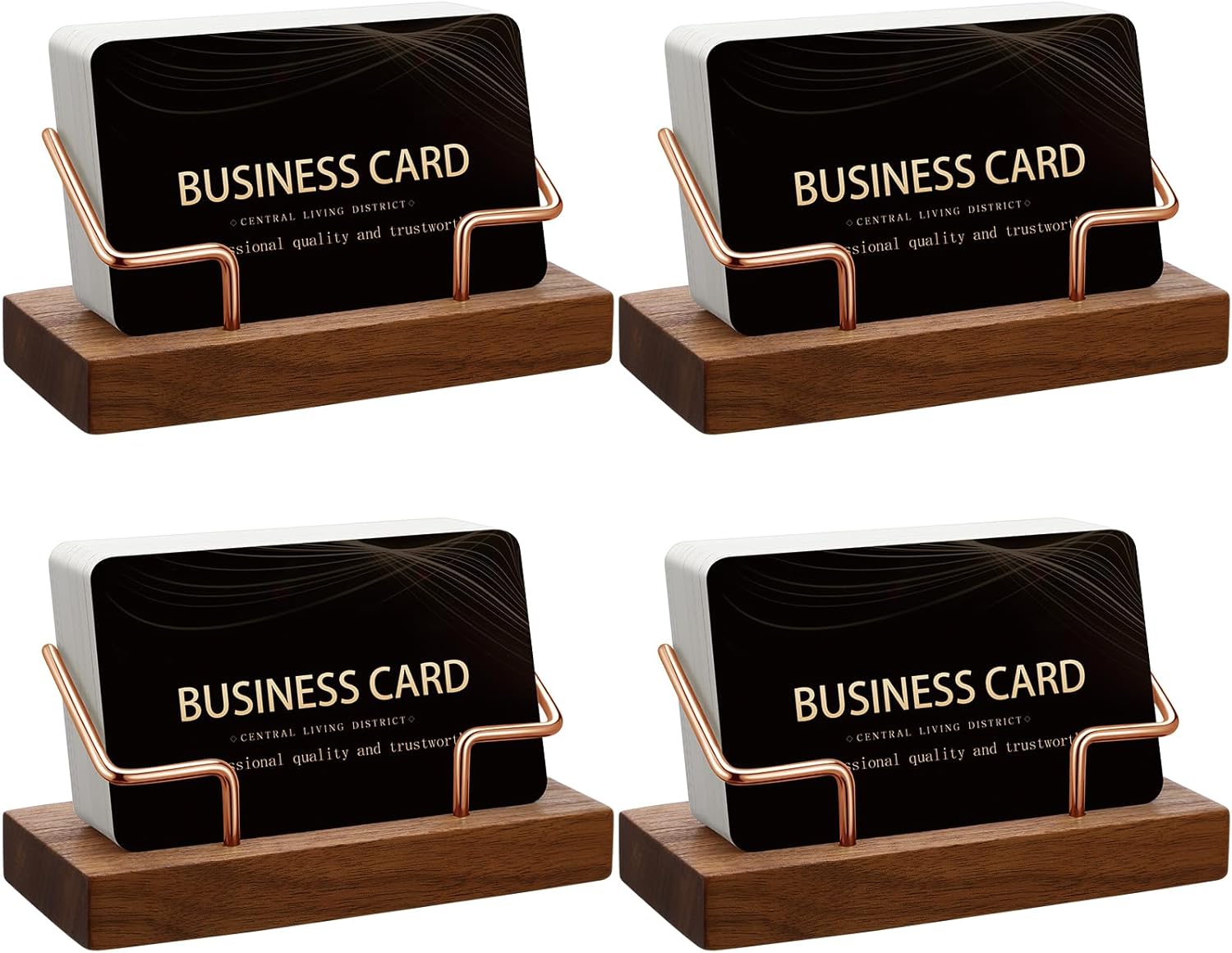 4 Pcs Wood Business Card Holder Display for Desk Metal Wooden Name Card ...