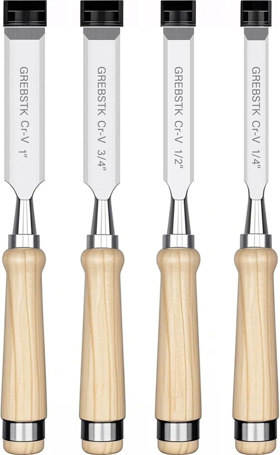 4 Pcs Wood Chisel Set, CRV Steel Bevel Sharp Edge Bench Chisels with ...