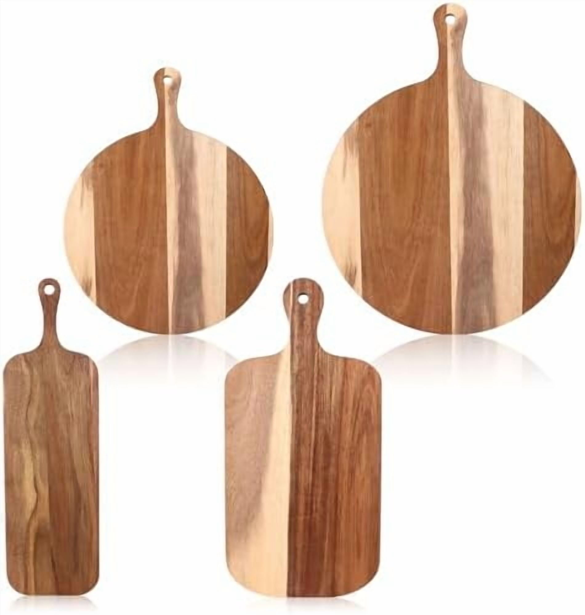 4 Pcs Wood Cutting Board with Handle Round Rectangle Serving Chopping ...