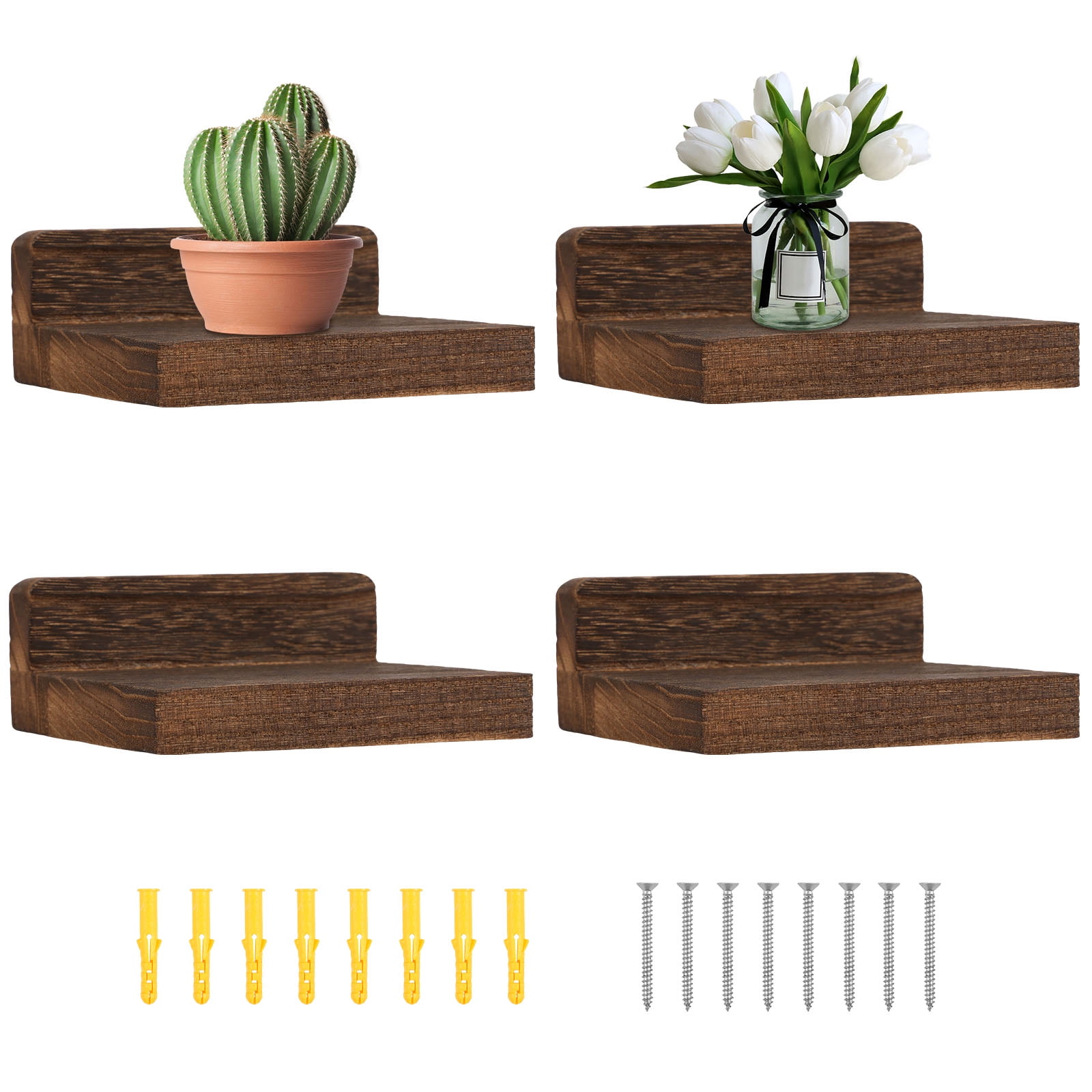 4 Pcs Wood Floating Shelves Small Wall Shelves Wall Mounted Floating ...