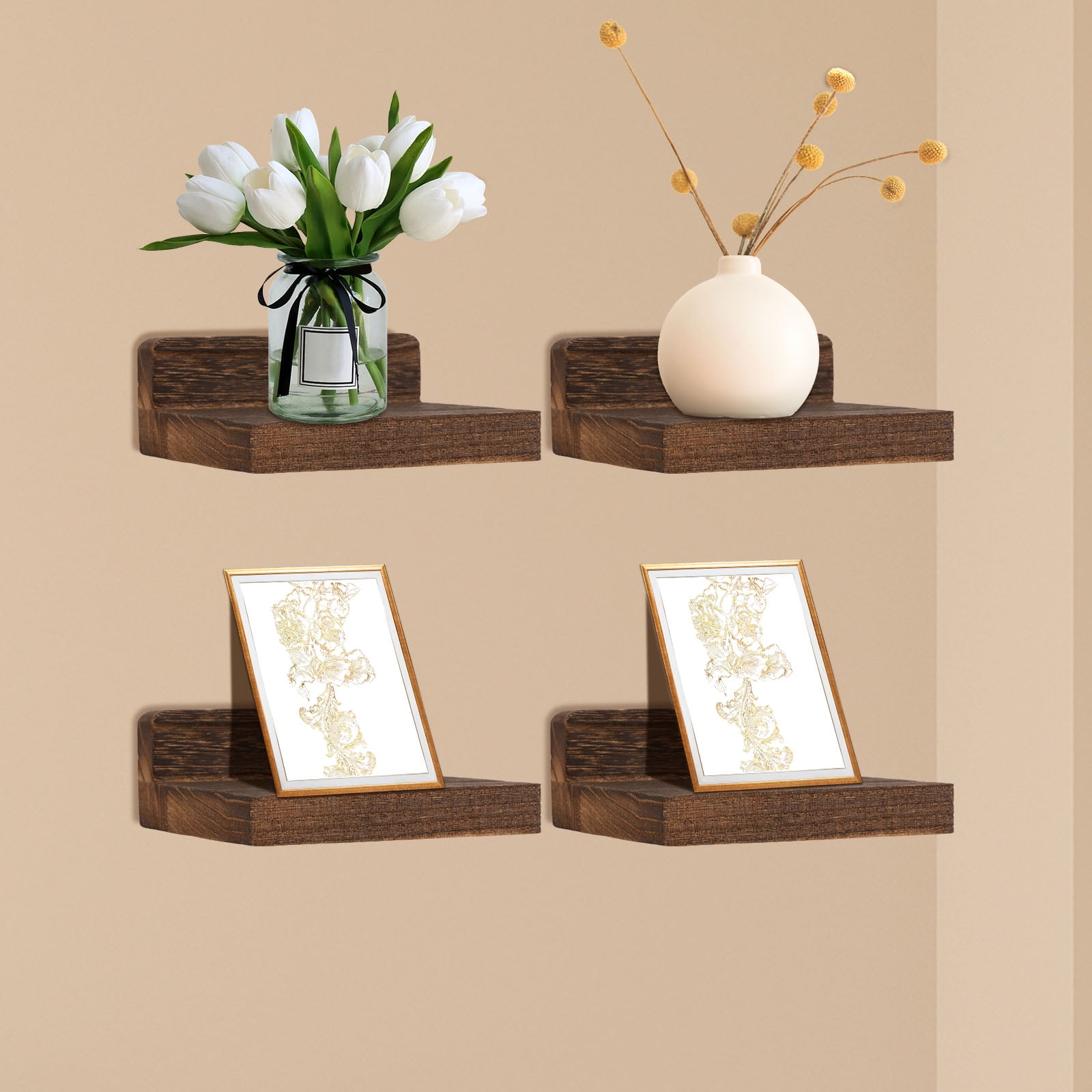 4 Pcs Wood Floating Shelves Small Wall Shelves Wall Mounted Decorative ...
