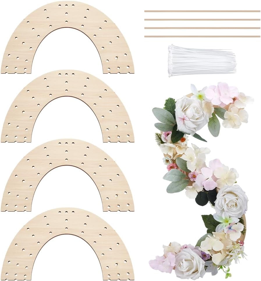 4 Pcs Wood Half Wreath Board Frame 6.6x11 inch Hole 5mm Connectable ...