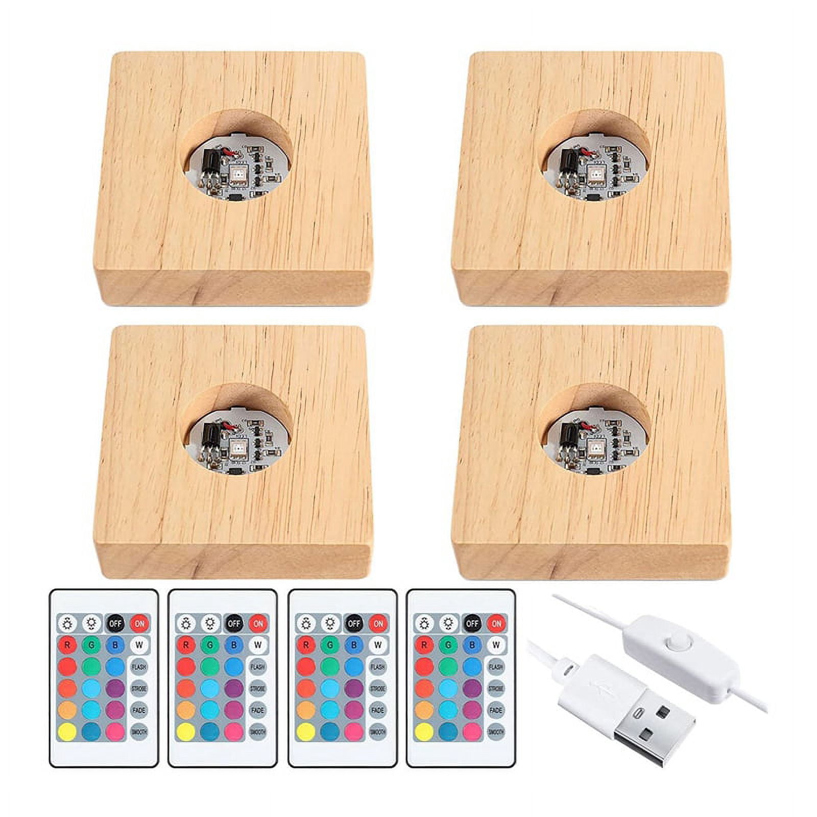 4 Pcs Wooden LED Night Light Base Lighted Display Lamp Base Stand with ...
