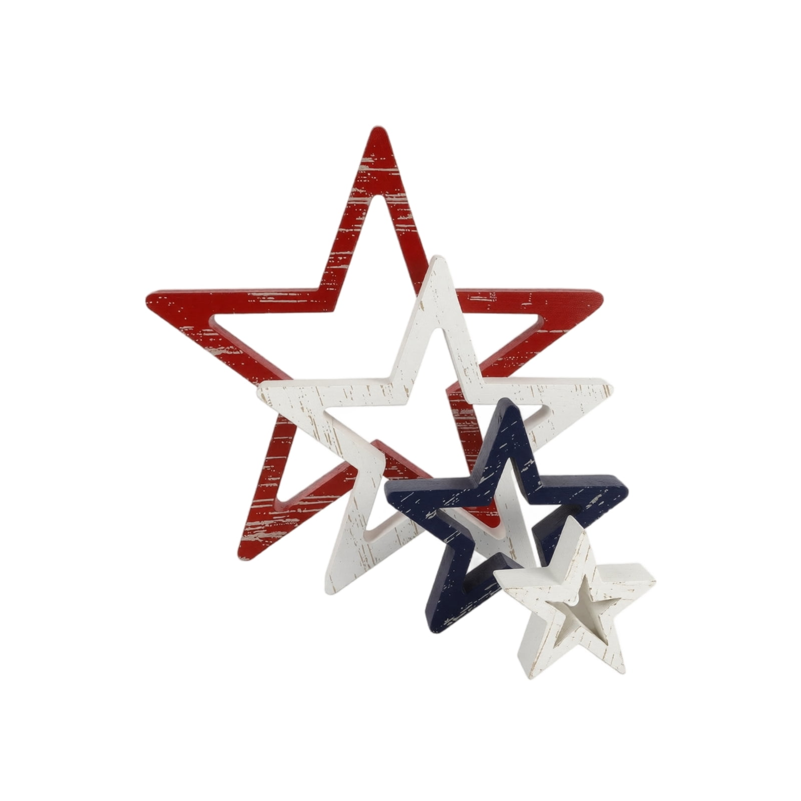 4 Pcs Wooden Star Decorations for July 4th, Red White Blue Patriotic ...
