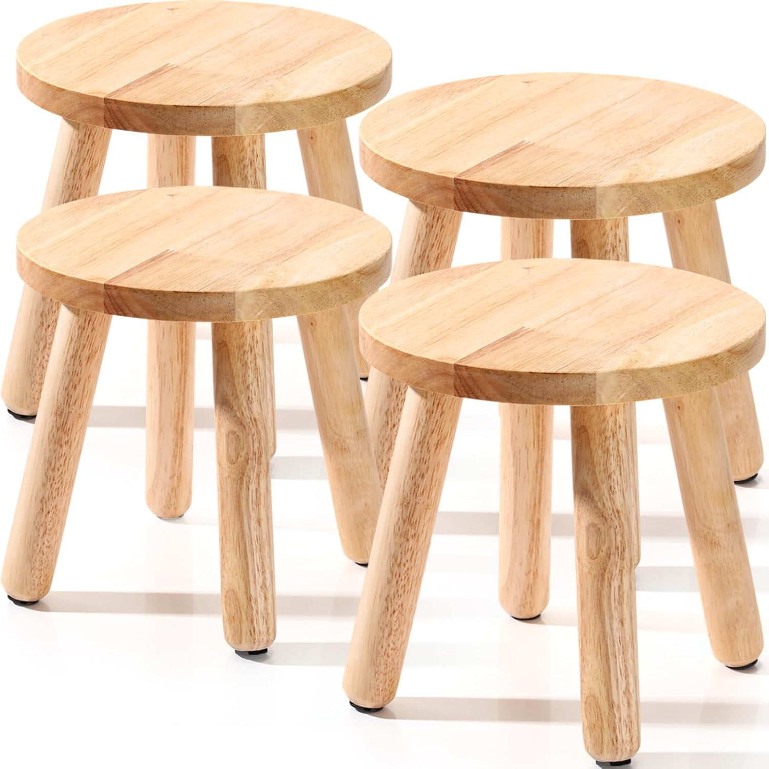 4 Pcs Wooden Step Stools 10 Inch Stool Matched Sensory Table Multi Purpose Solid Chair Round ...