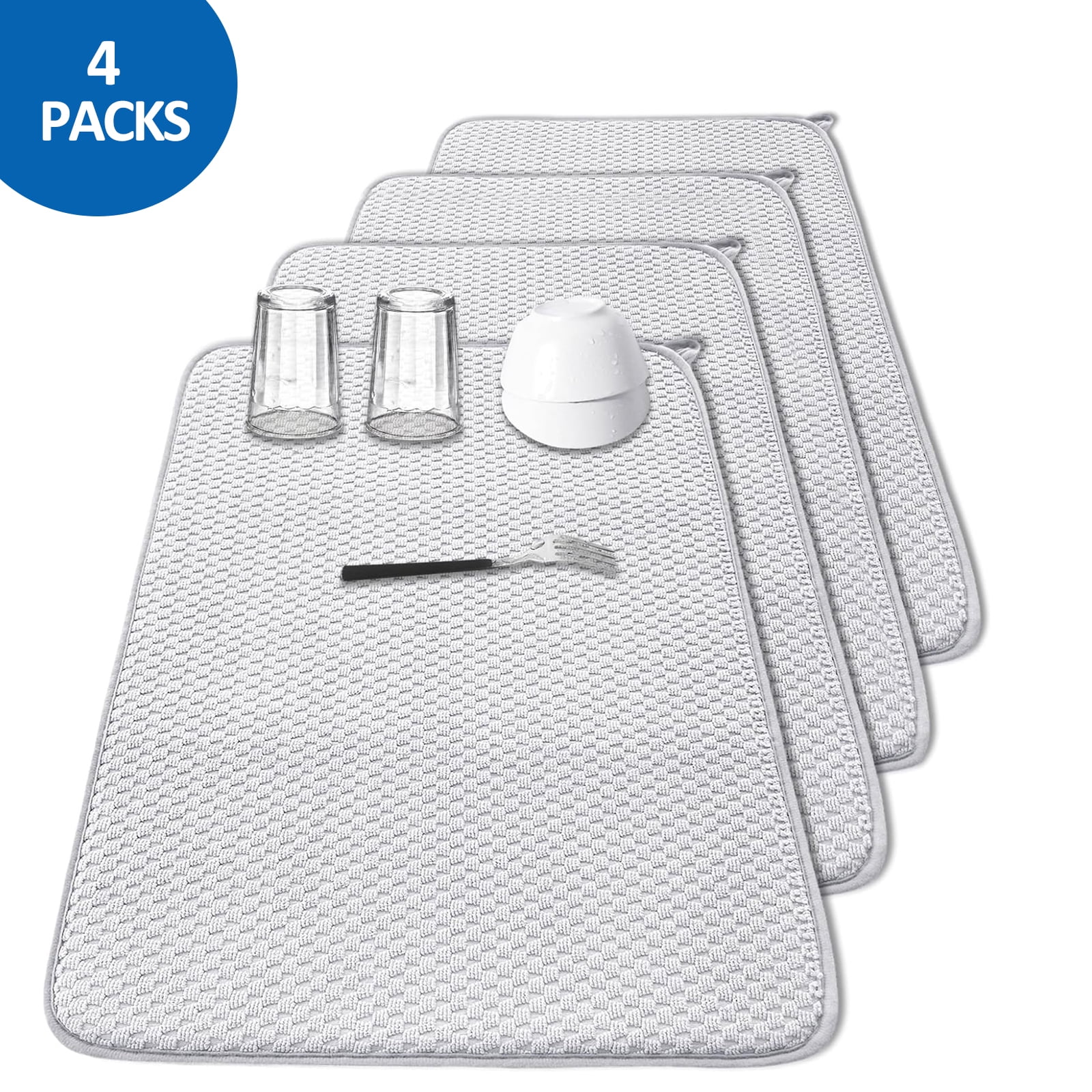 4 Pcs XXL Dish Drying Mat,Absorbent Microfiber Dishes Drainer Mats ...