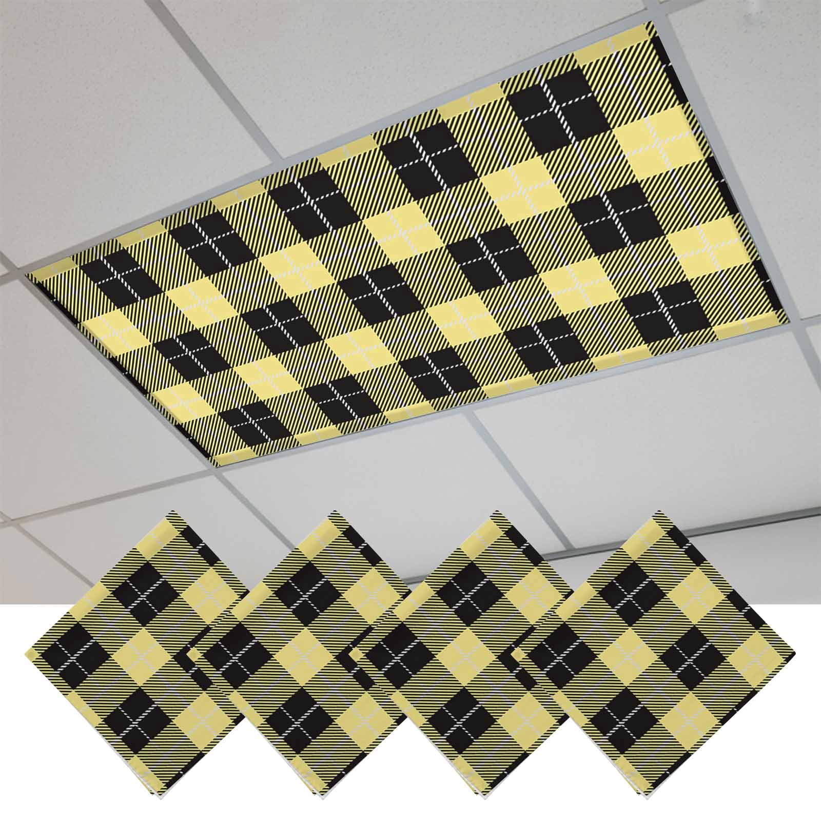 4 Pcs Yellow Black Fluorescent Light Covers Buffalo Lattice Magnetic ...
