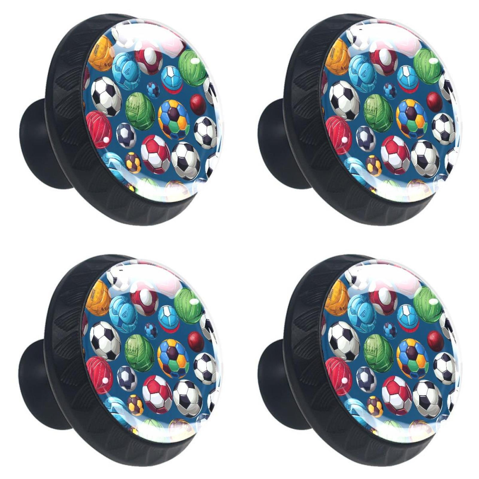 4 Pcs multicolor Soccer Balls Print Cabinet Knobs 30mm Round Crystal ...