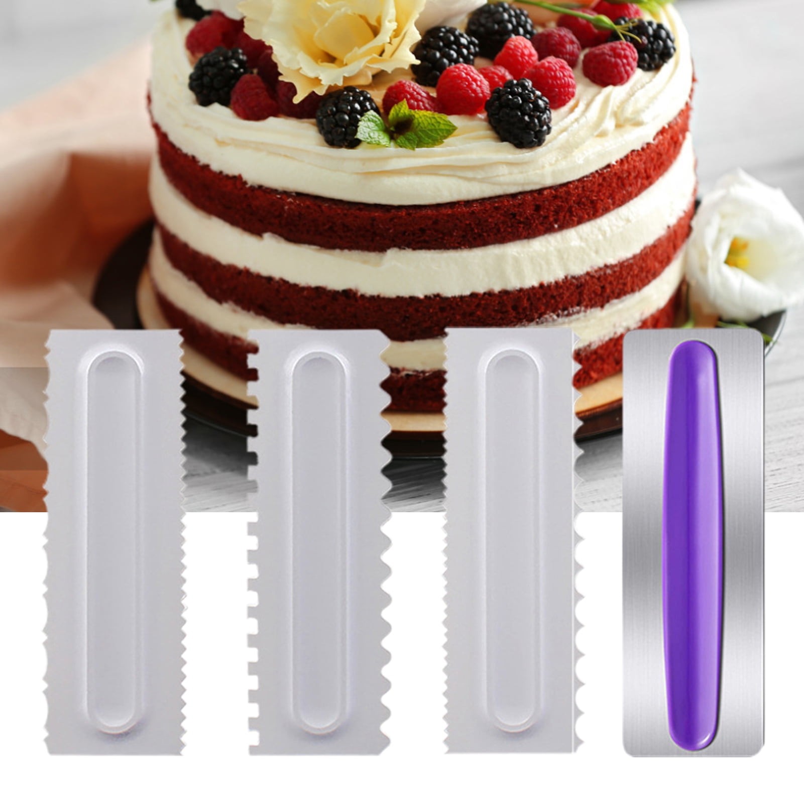 4 Pcs/set Cake Scraper Decorating Plastic Sawtooth Comb Mousse Butter Cream Cake Edge Tools ...