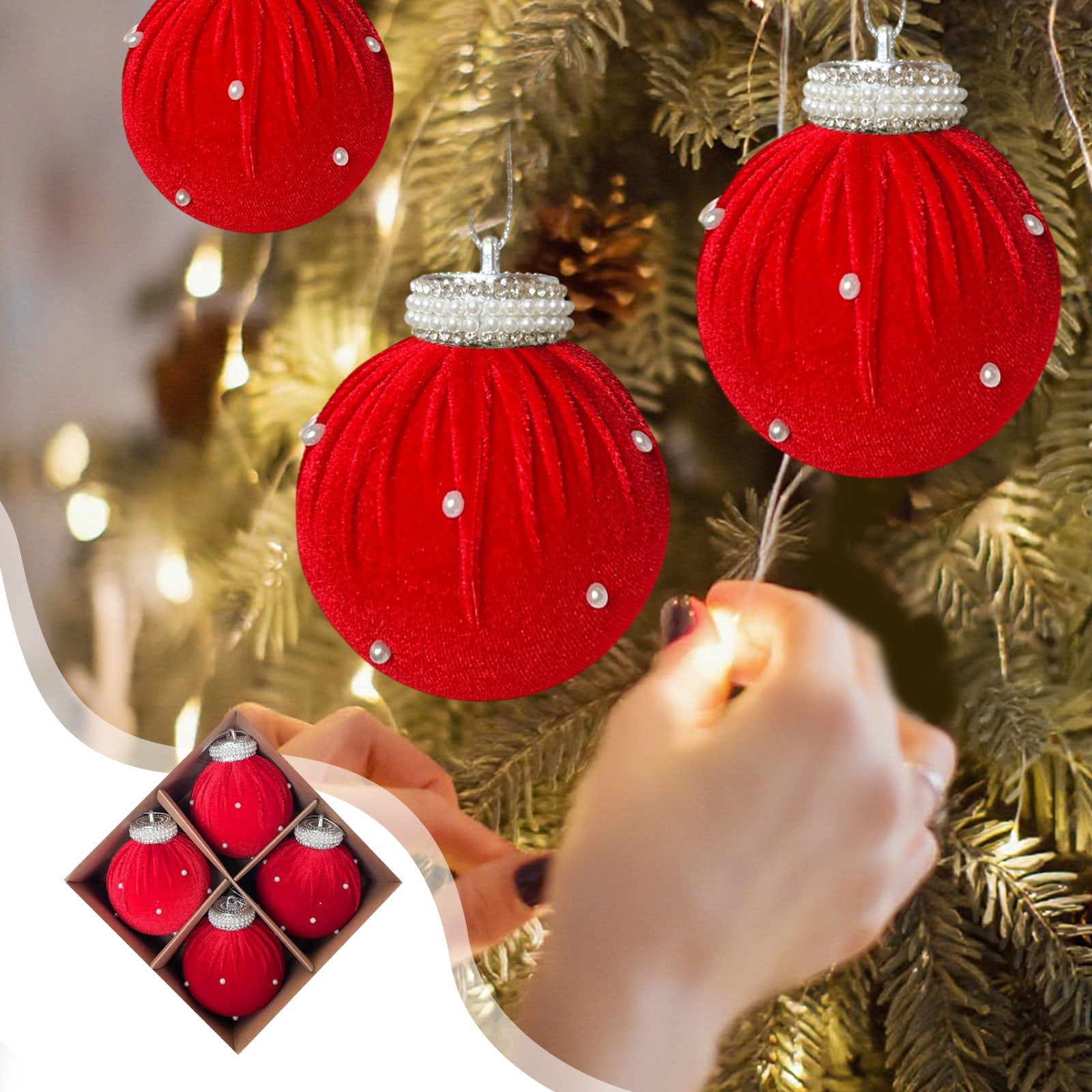 4 Pearl Pom Poms For Christmas House Holiday Party Decoration Adding ...