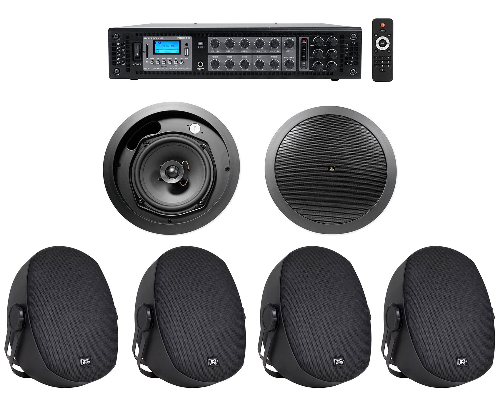 4) Peavey 5" Black Commercial Wall+JBL Ceiling Speakers+Amp Restaurant ...