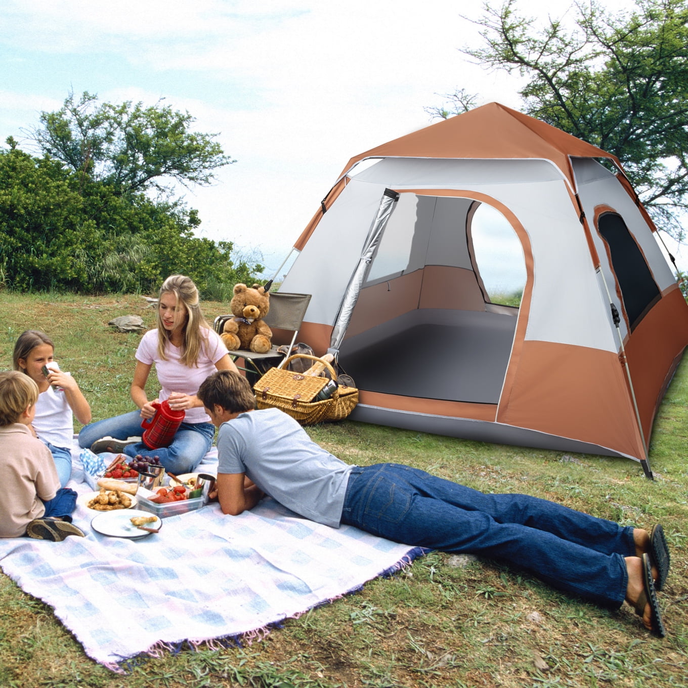 4 Person Camping Tent, Quick Opening Family Tent with Removable Rainfly ...