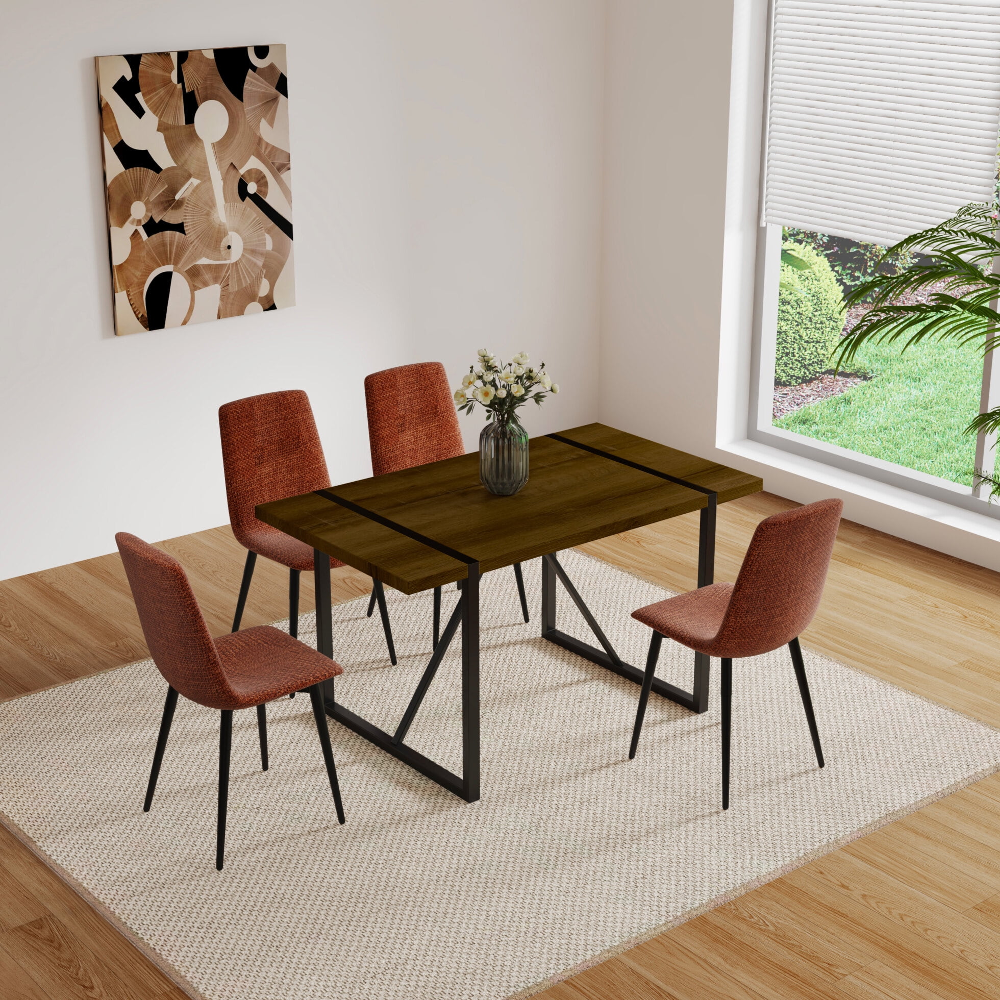 4-Person Dining Table Set with 4 Linen Chairs and 1 Dining Table, MDF ...
