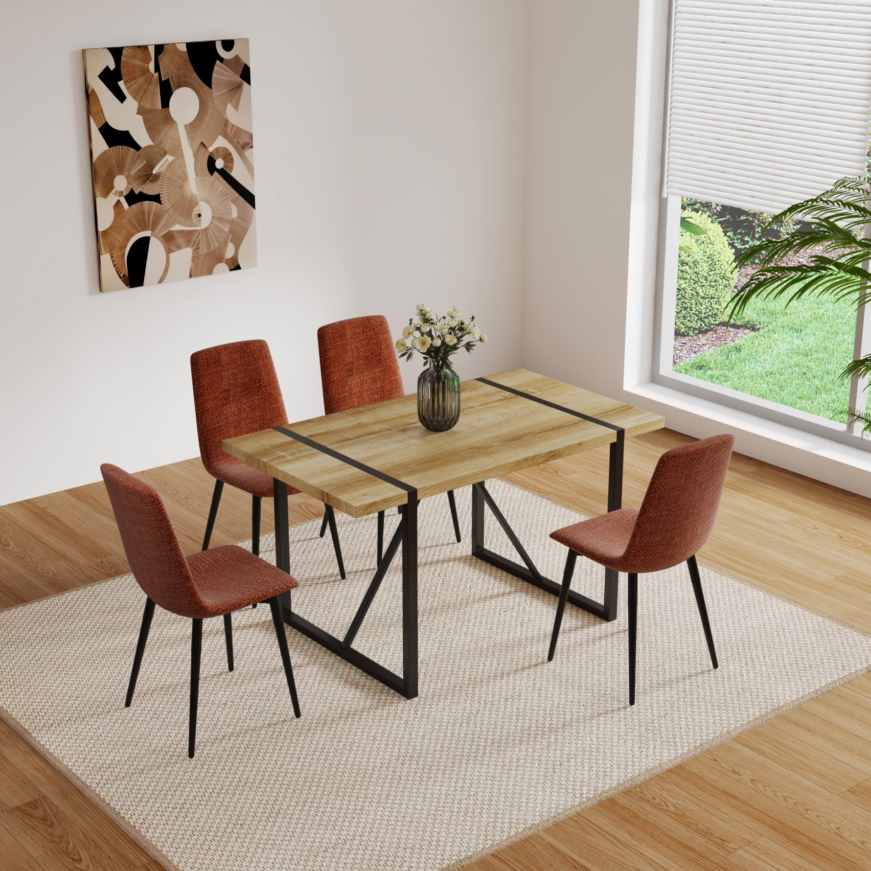 4-Person Dining Table Set with 4 Linen Chairs and 1 Dining Table, MDF ...