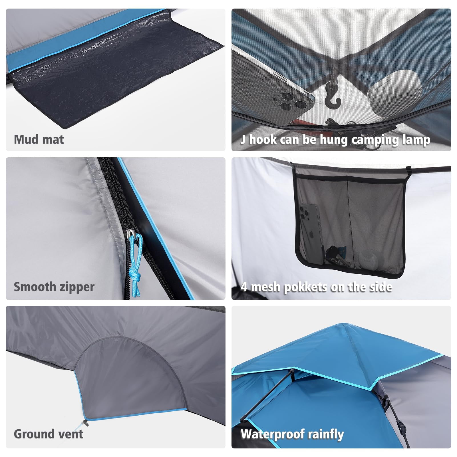 4-Person Double Layer Camping Tent, Waterproof 190T Polyester Family ...