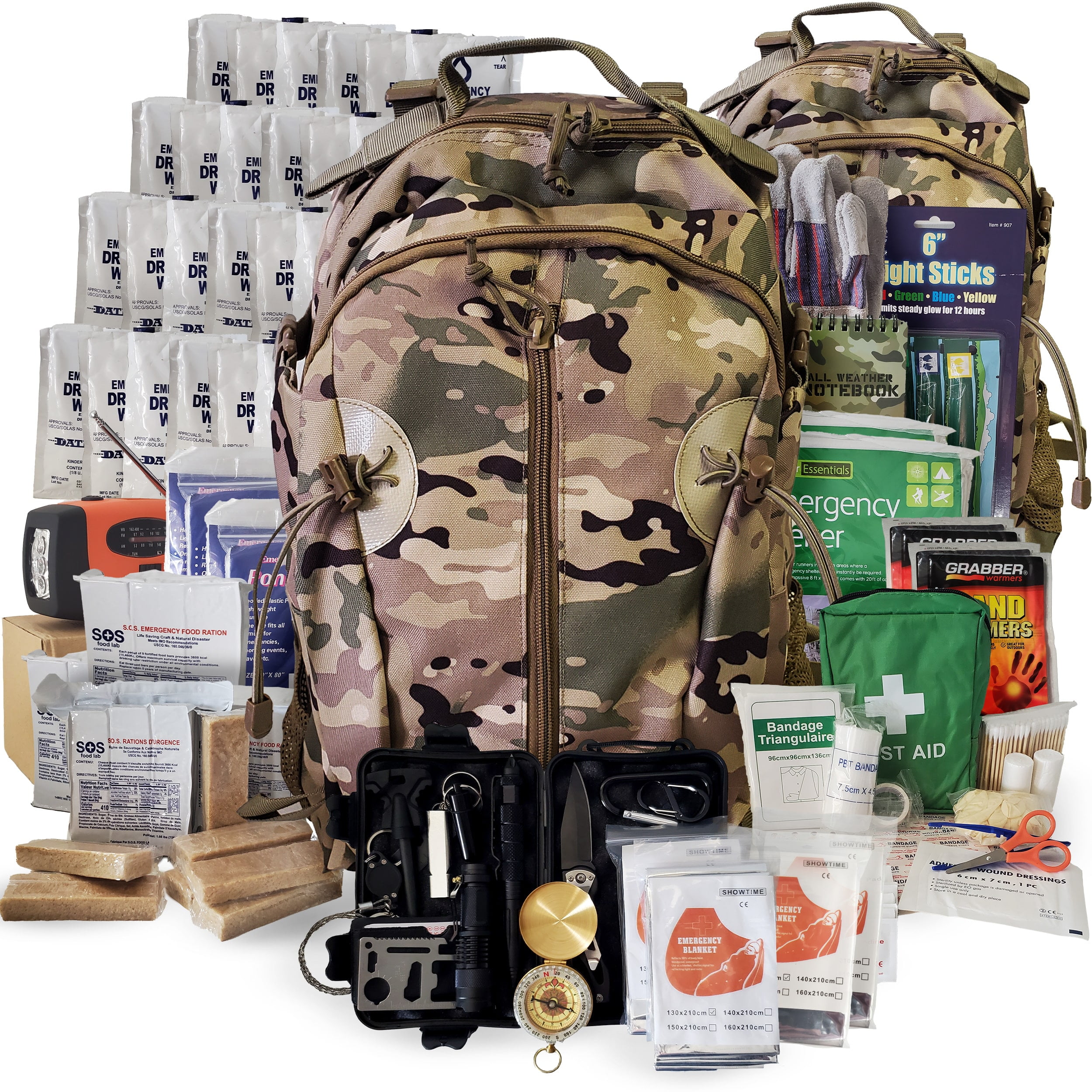 4 Person Emergency Kit / Survival Backpack for 72 Hours for Natural Disasters, Hurricanes ...