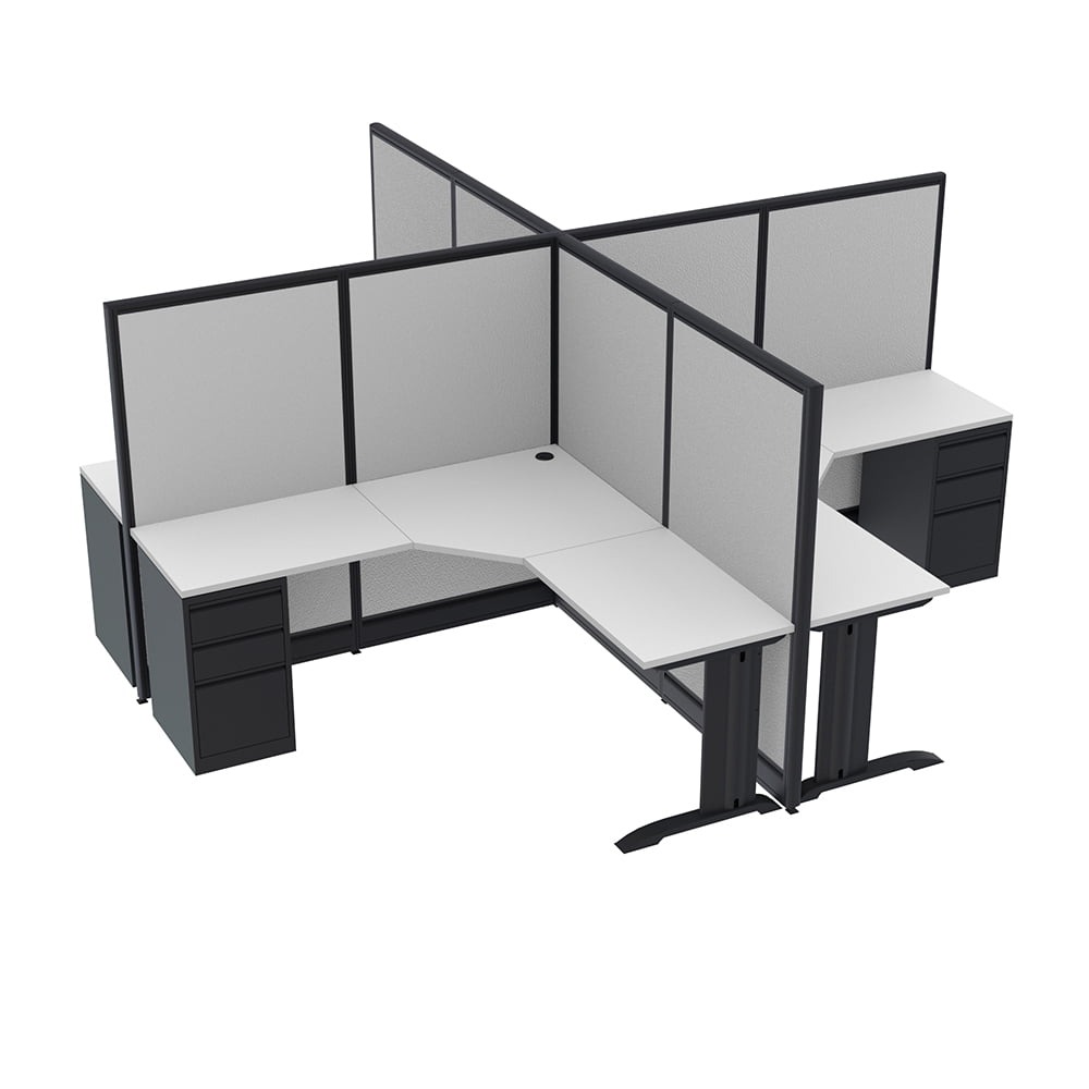 4-Person L-Shaped Privacy Cubicle Workstations with Storage 6x6x65"H ...