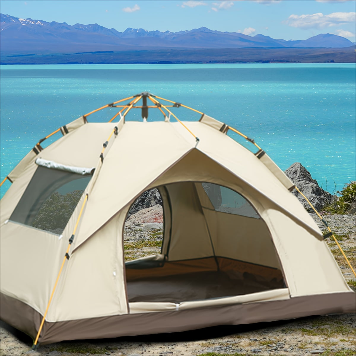 4-Person Lightweight Automatic Pop-Up Camping Tent with Sunshade Canopy ...