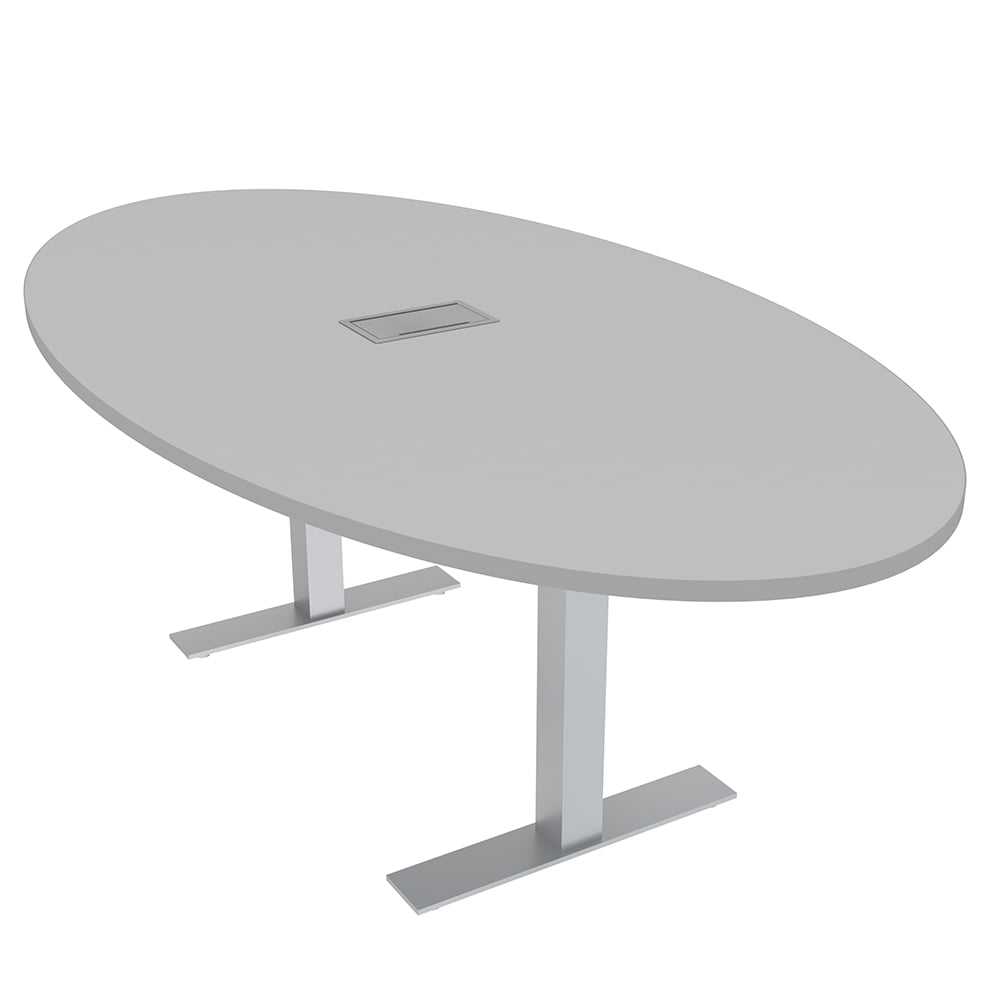 4 Person Oval Conference Room Table Metal T-Bases Electrical Unit ...
