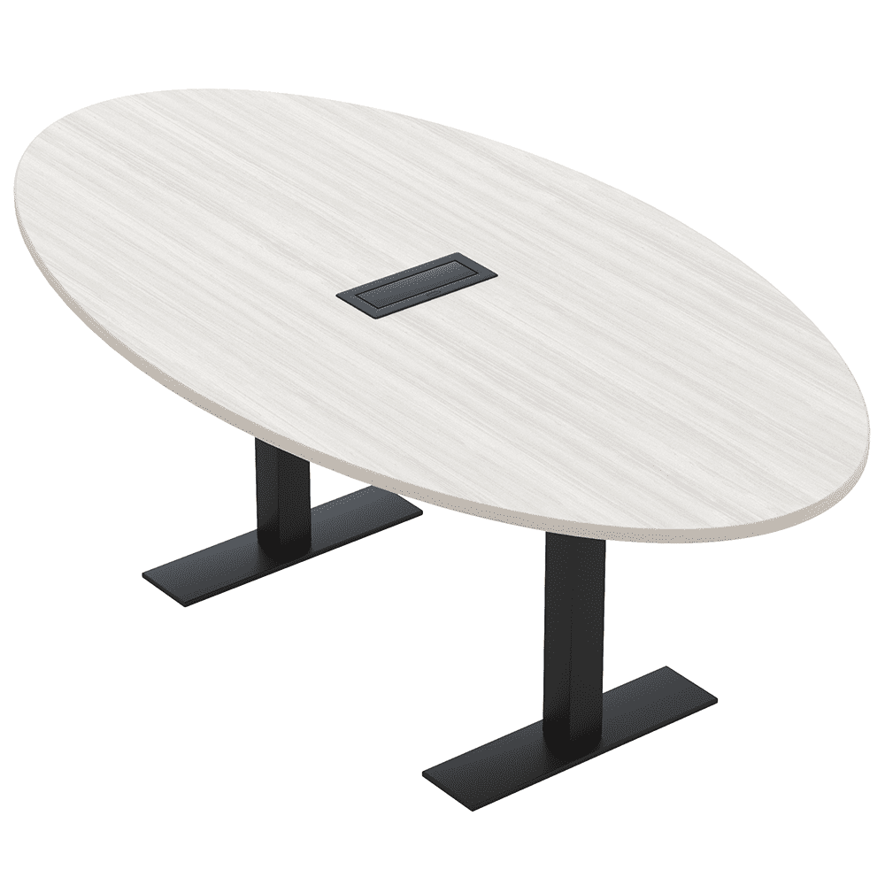 4 Person Oval Conference Room Table Metal T-Bases Electrical Unit ...