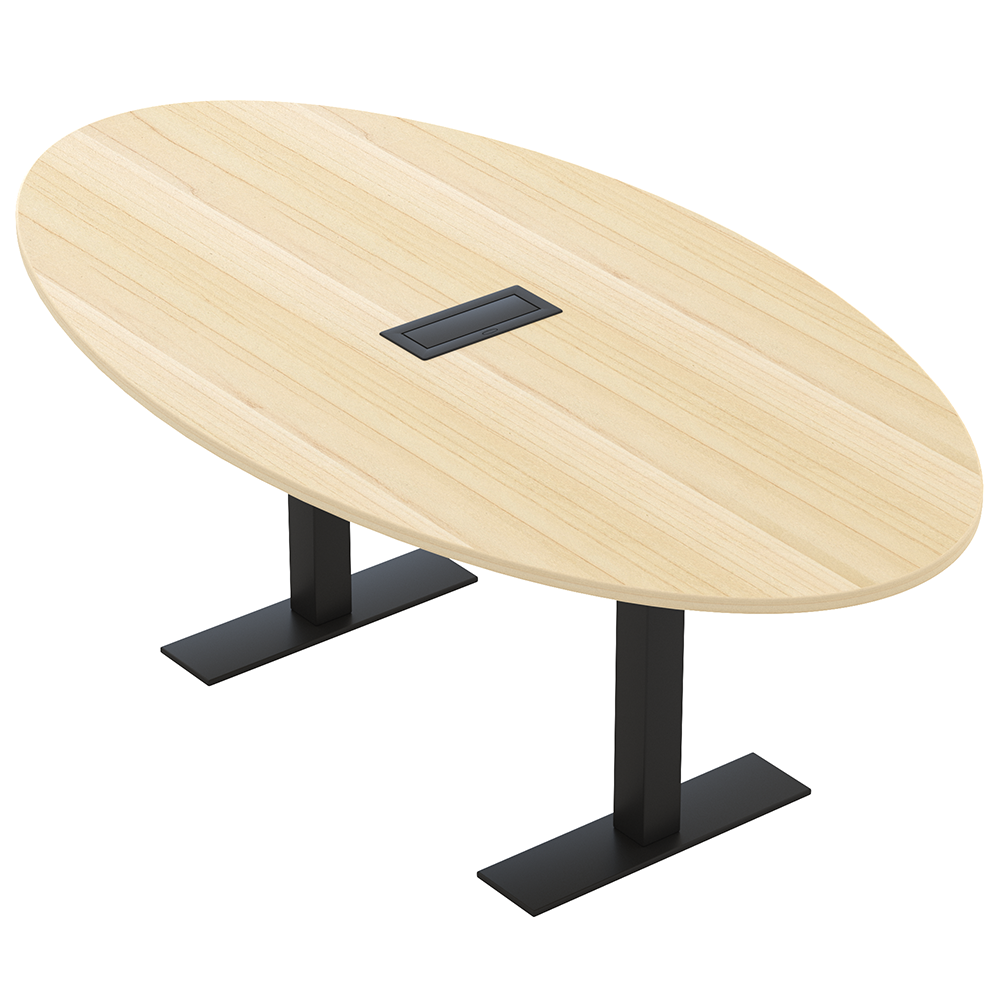 4 Person Oval Conference Room Table Metal T-Bases Electrical Unit ...