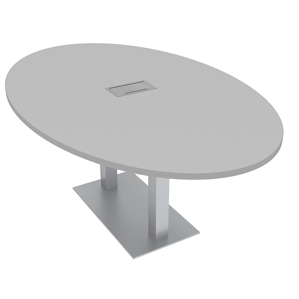 7' Oval Conference Room Table With Square Metal Base Power And Data ...