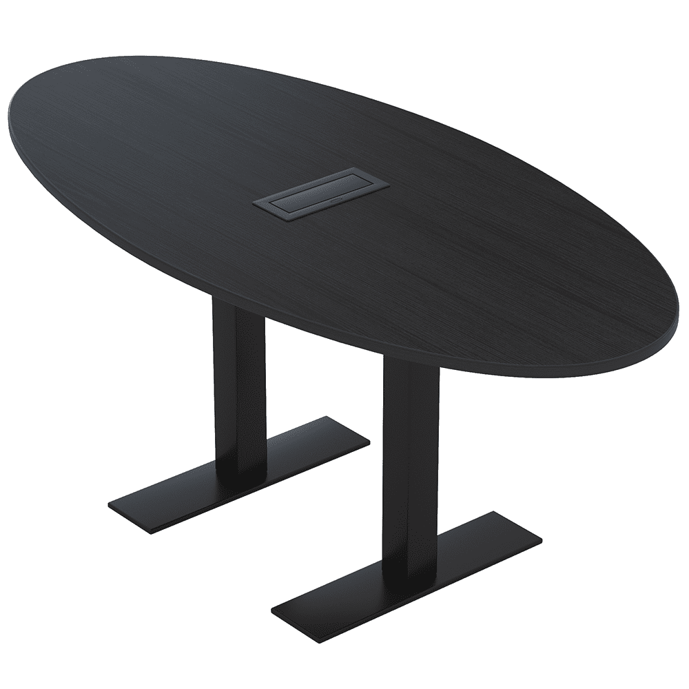 4 Person Oval Conference Table Metal T-Bases Data And Electric Module ...