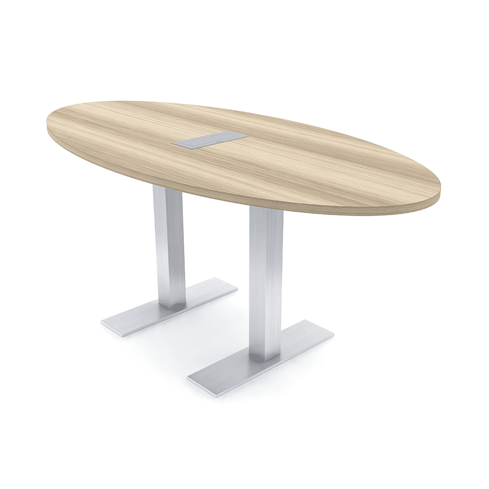 4 Person Oval Conference Table Metal T-Bases Data And Electric Module ...