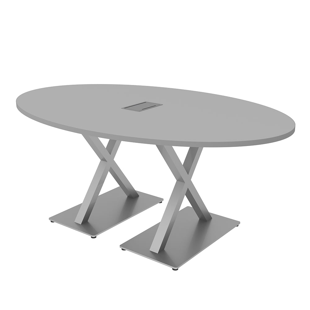 4 Person Oval Conference Table With X Bases Data And Electric Module ...