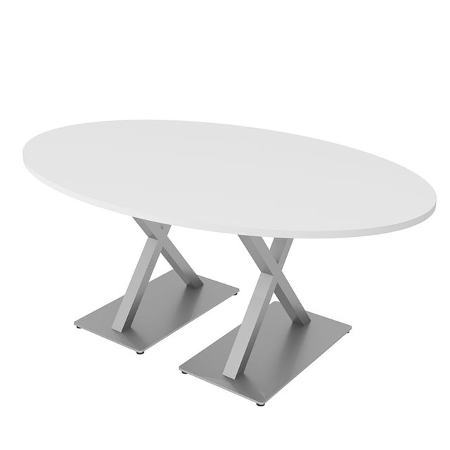 4 Person Oval Conference Table With X Bases Data And Electric Module ...