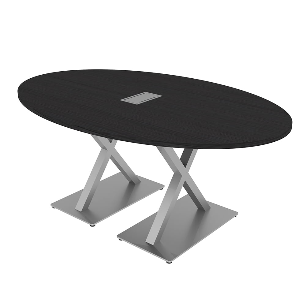 4 Person Oval Conference Table With X Bases Data And Electric Module ...