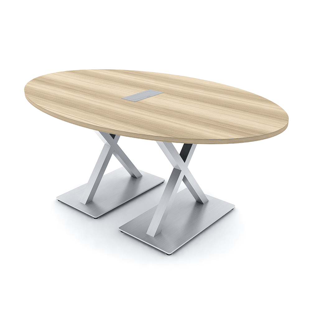 4 Person Oval Conference Table With X Bases Data And Electric Module ...