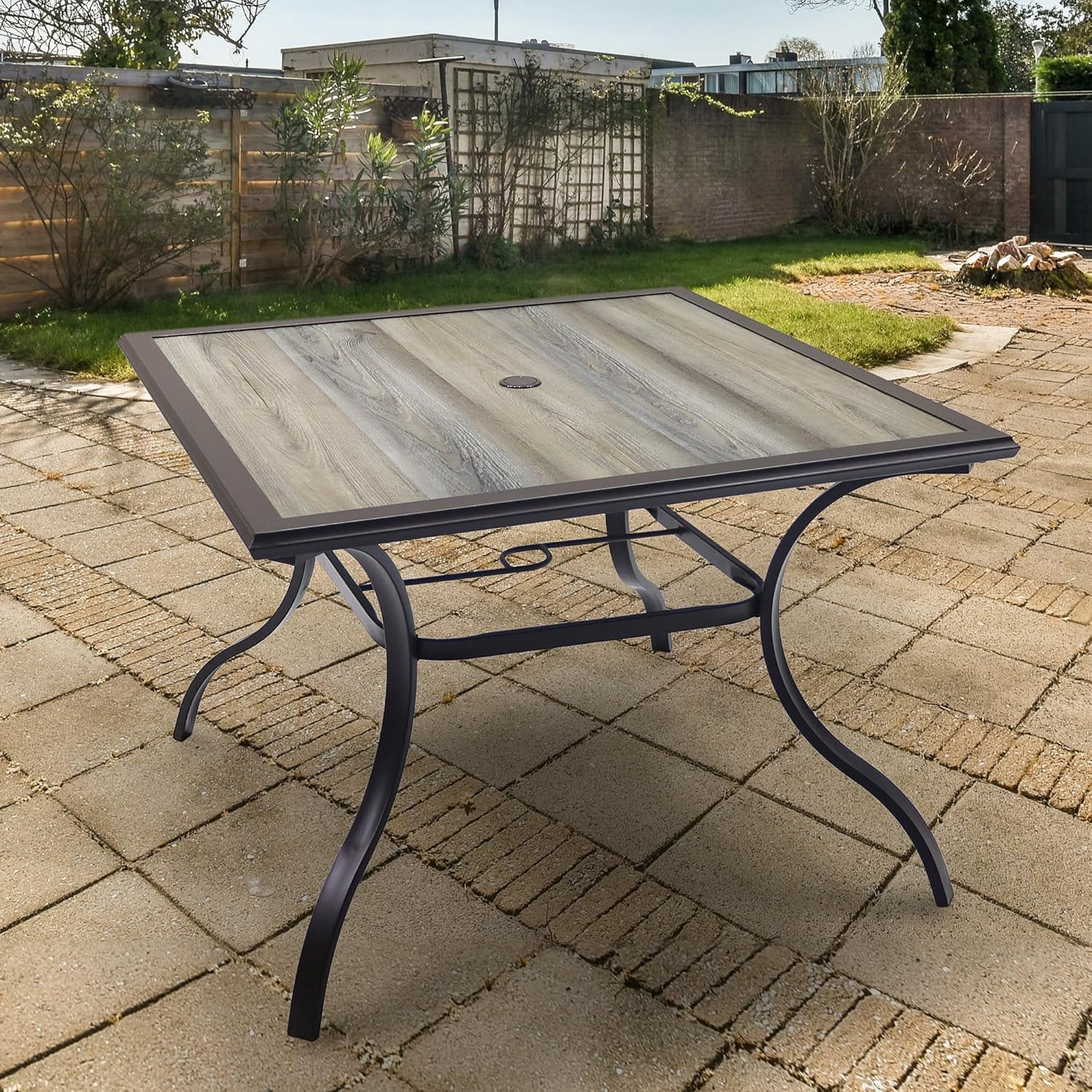 4 Person Patio Dining Table with 37 inch Square Wooden-Like PVC Table ...