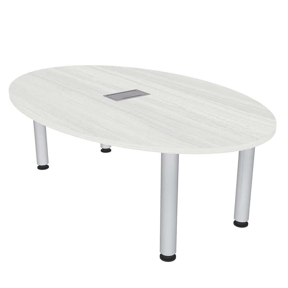 4 Person Powered Oval Shaped Conference Table Silver Post Legs 6'x4 ...