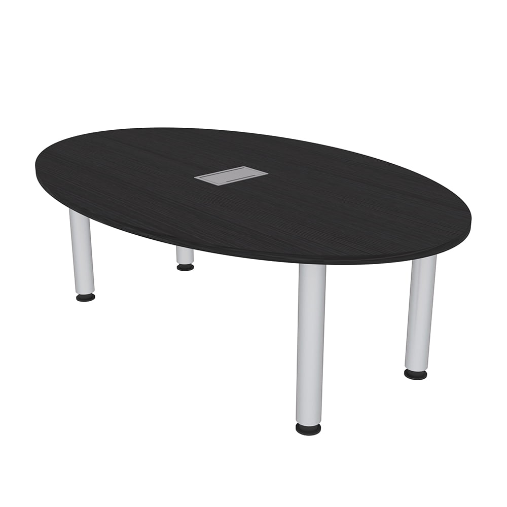 4 Person Powered Oval Shaped Conference Table Silver Post Legs 6'x4 ...
