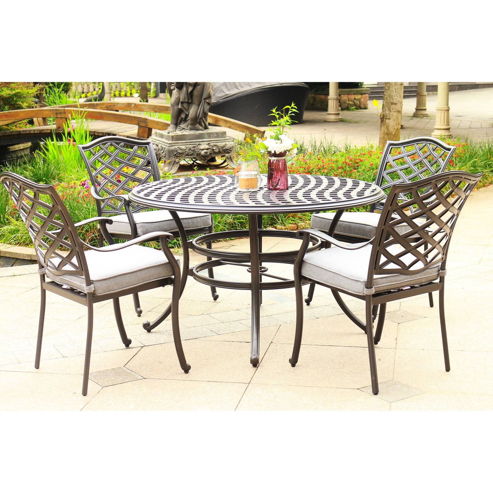4 - Person Round Aluminum Dining Set | Great for Rearranging Outdoor ...