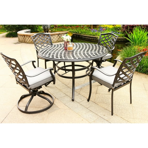 4 - Person Round Aluminum Patio Set | Entertaining Outdoors with Swivel ...