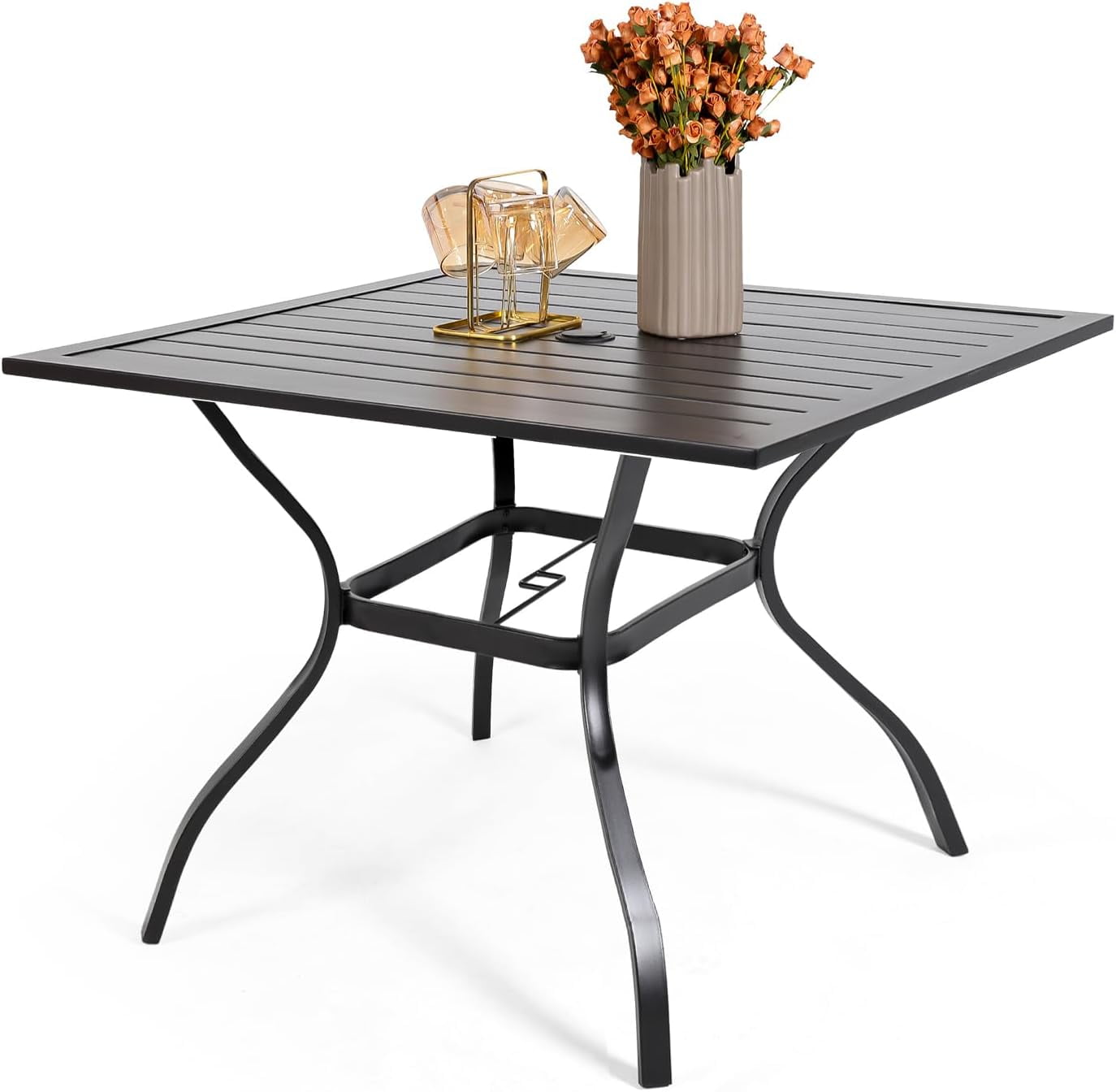 4 Person Square Small Outdoor Dining Table for Outside with Umbrella ...