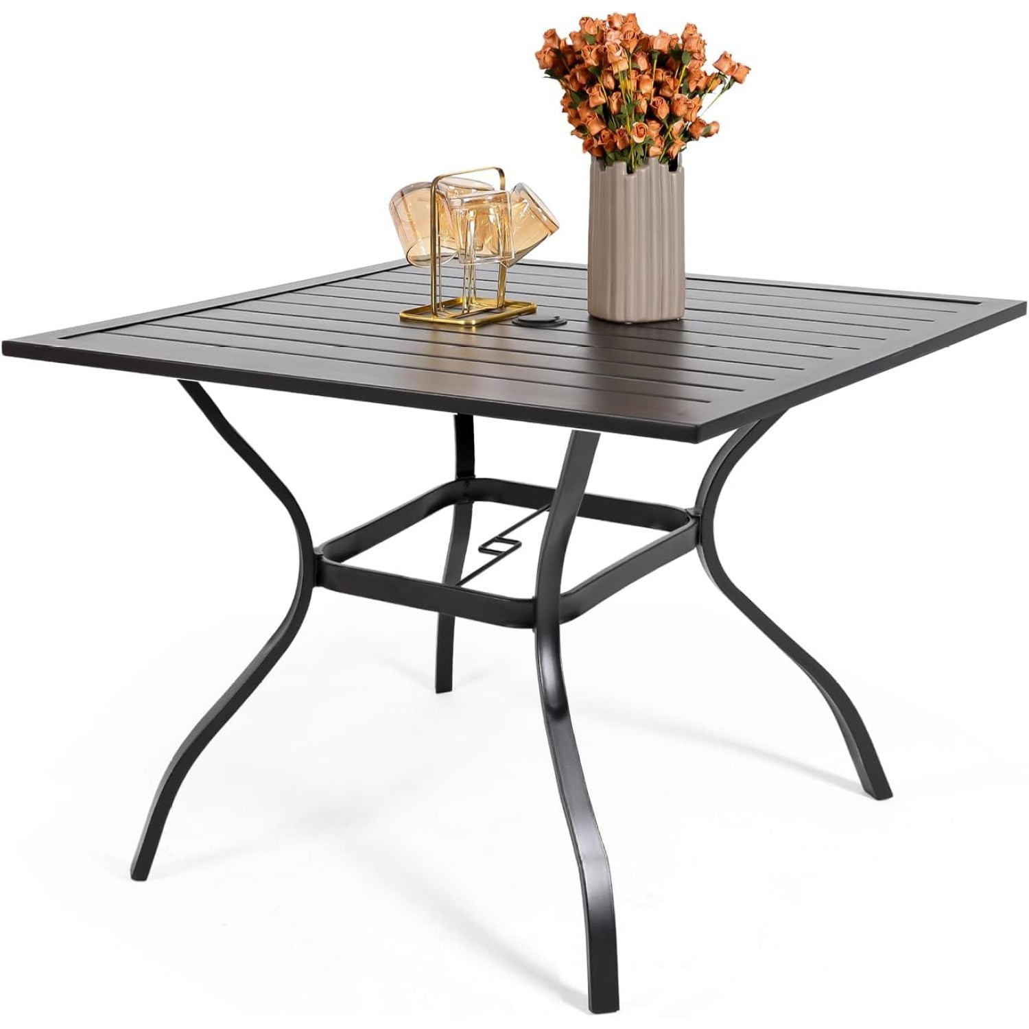 4 Person Square Small Outdoor Dining Table for Outside with Umbrella ...