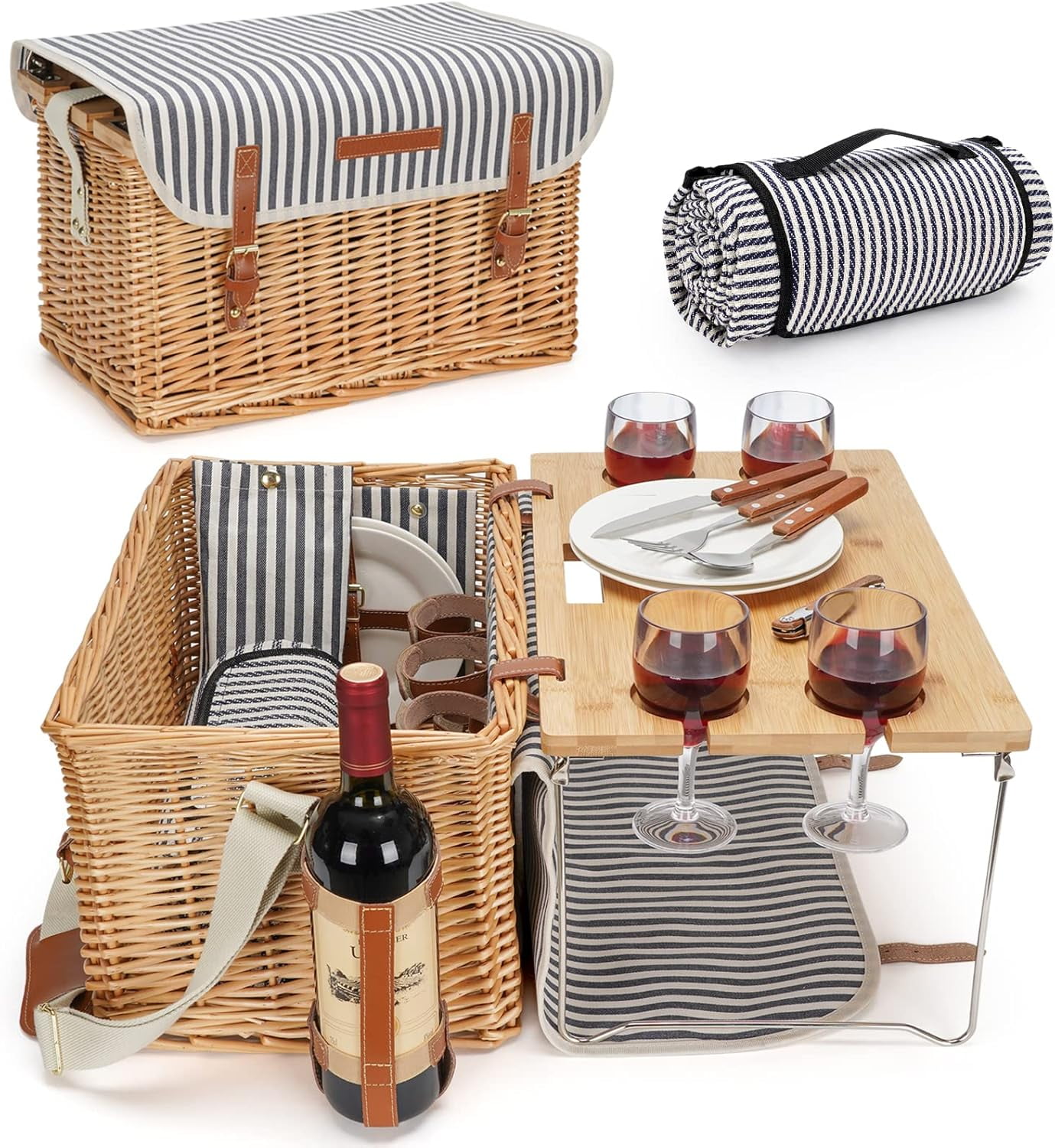 4 Person Wicker Picnic Basket, Picnic Set for 4 Person, Wicker Basket ...