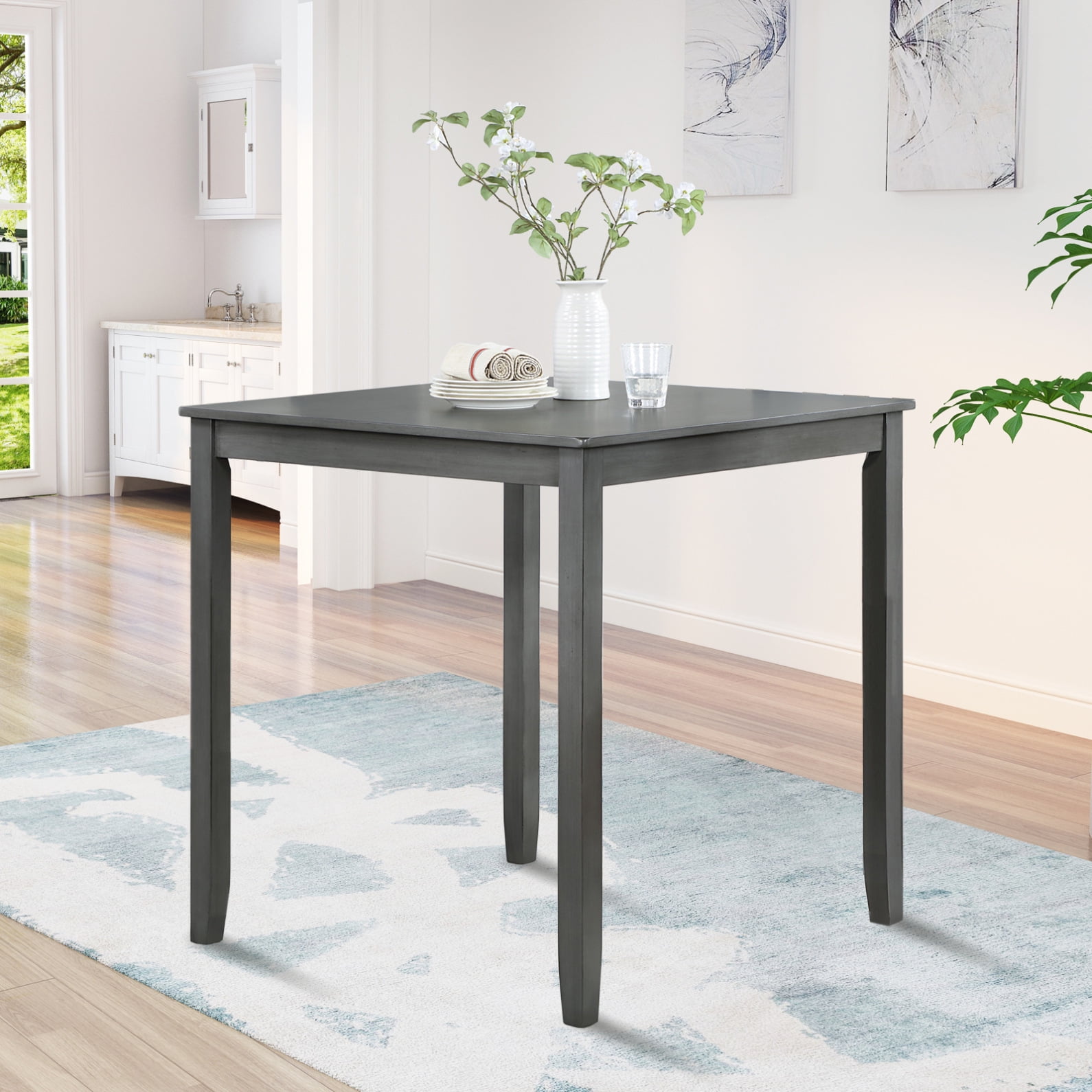 4 Person Wooden Square Dining Table with Higher,34.5"L Modern Kitchen Table for Living&Dining ...