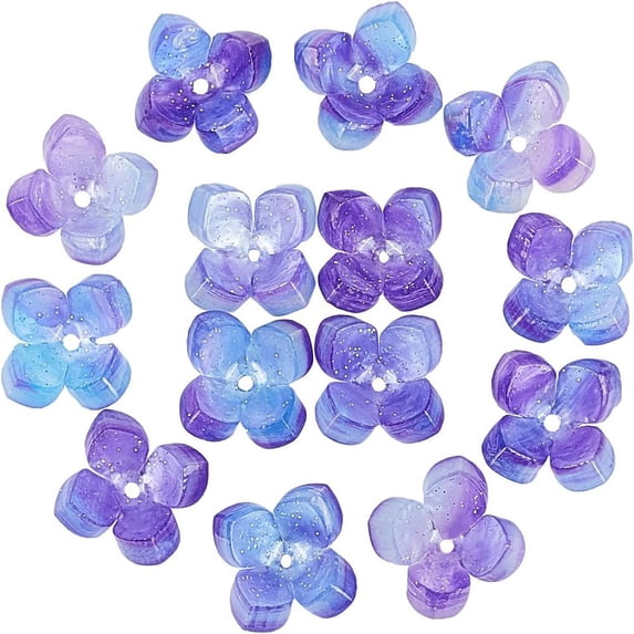 4-Petal Cellulose Acetate(Resin) Bead Caps Flower Steel Blue 14x14x6mm ...