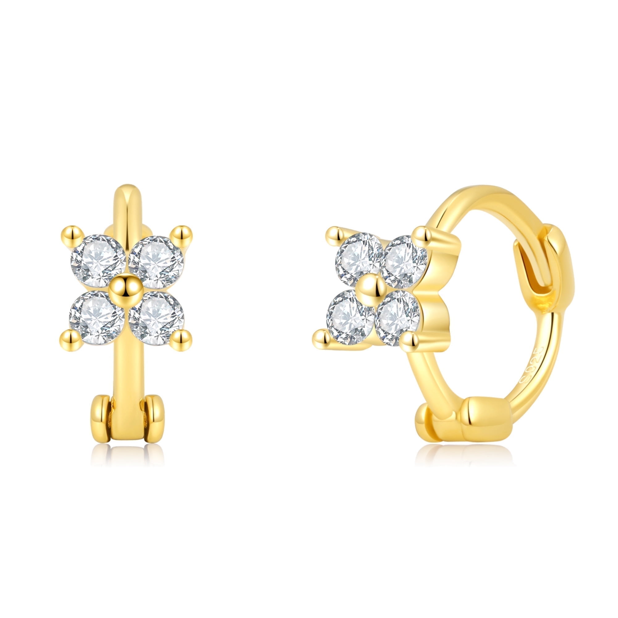 RYSKYJEWELRY Tiny Flower Gold Huggie Earrings, S925 Sterling Silver, All Ages - Walmart.com