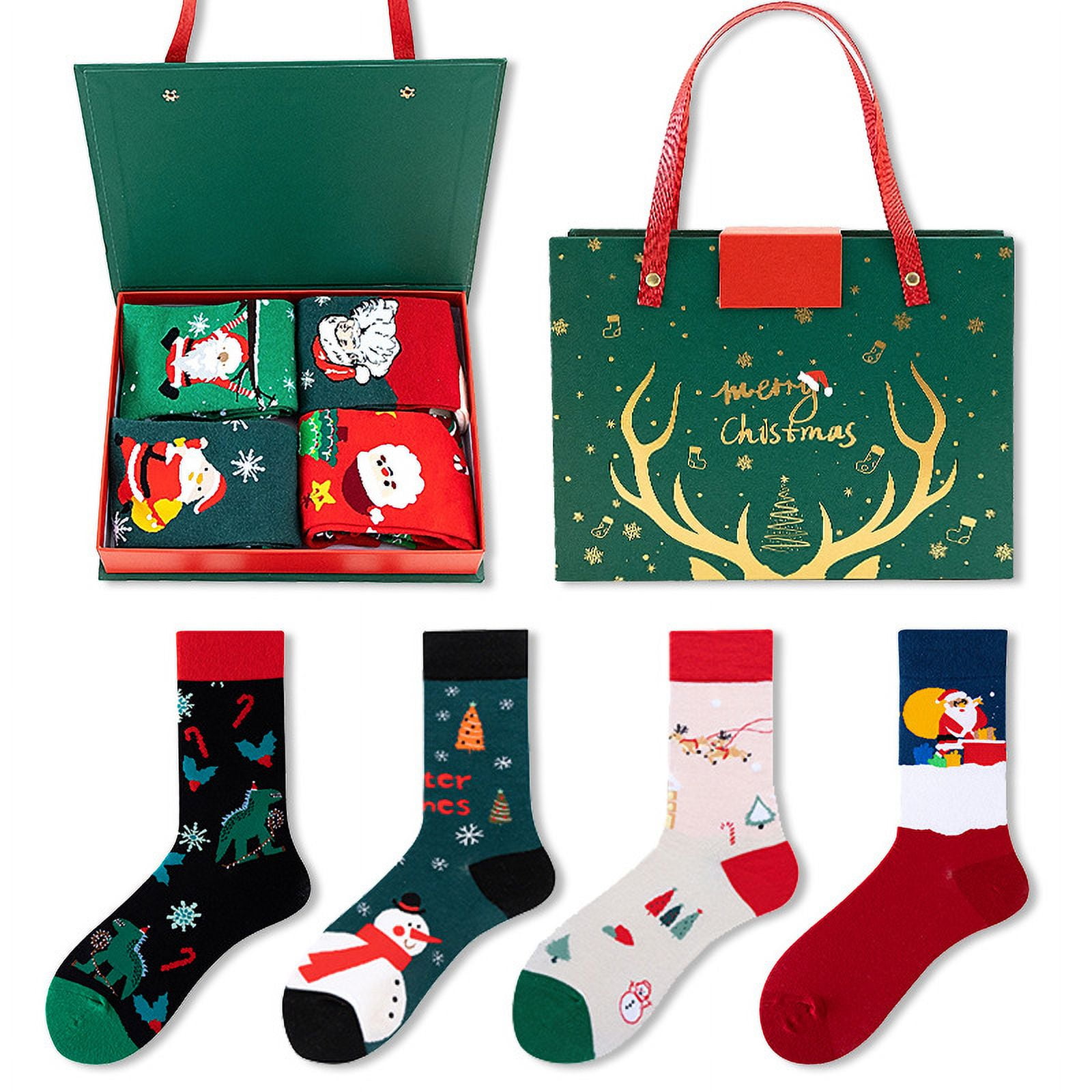 4 Pices Women's Christmas Socks Set,Novelty And Cute Xmas Socks Gift ...