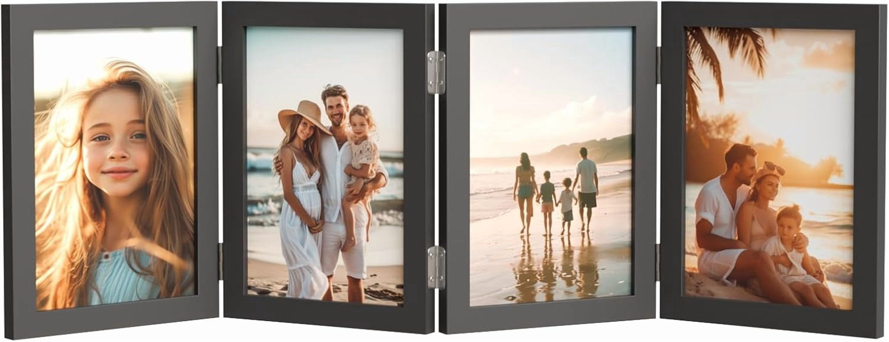 4 Picture Frame, 4x6 Four Folding Hinged Photo Frames, Rustic Wood Desk ...